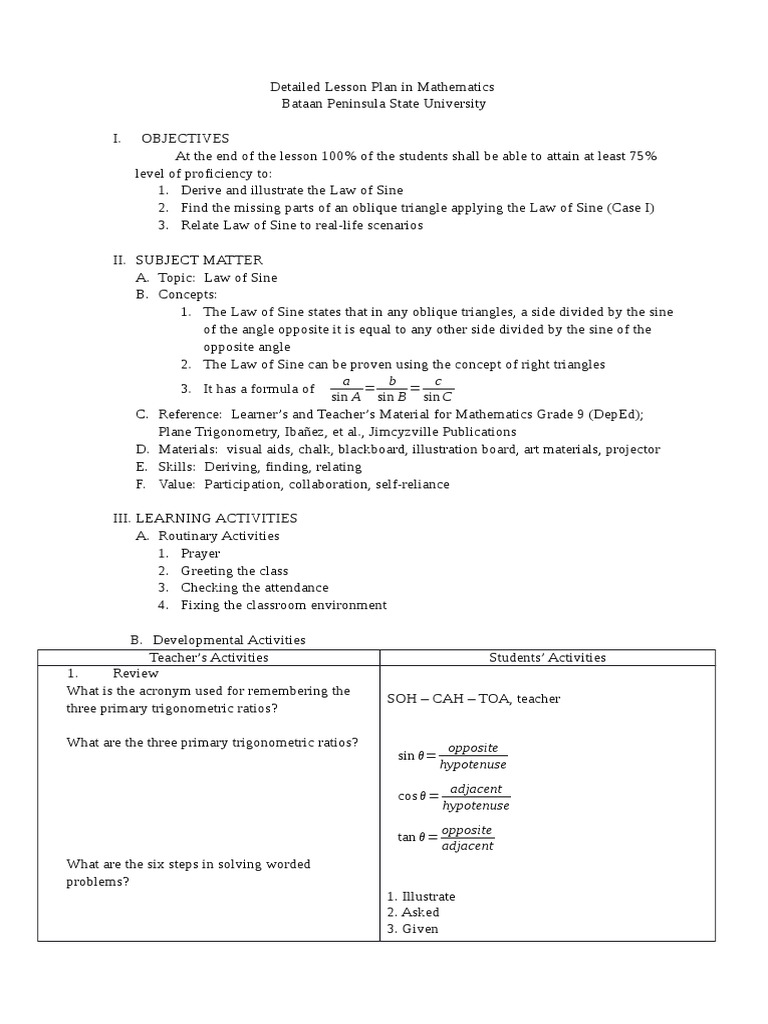 Mastering the Law of Sine: A Detailed Lesson Plan on Deriving, Applying ...