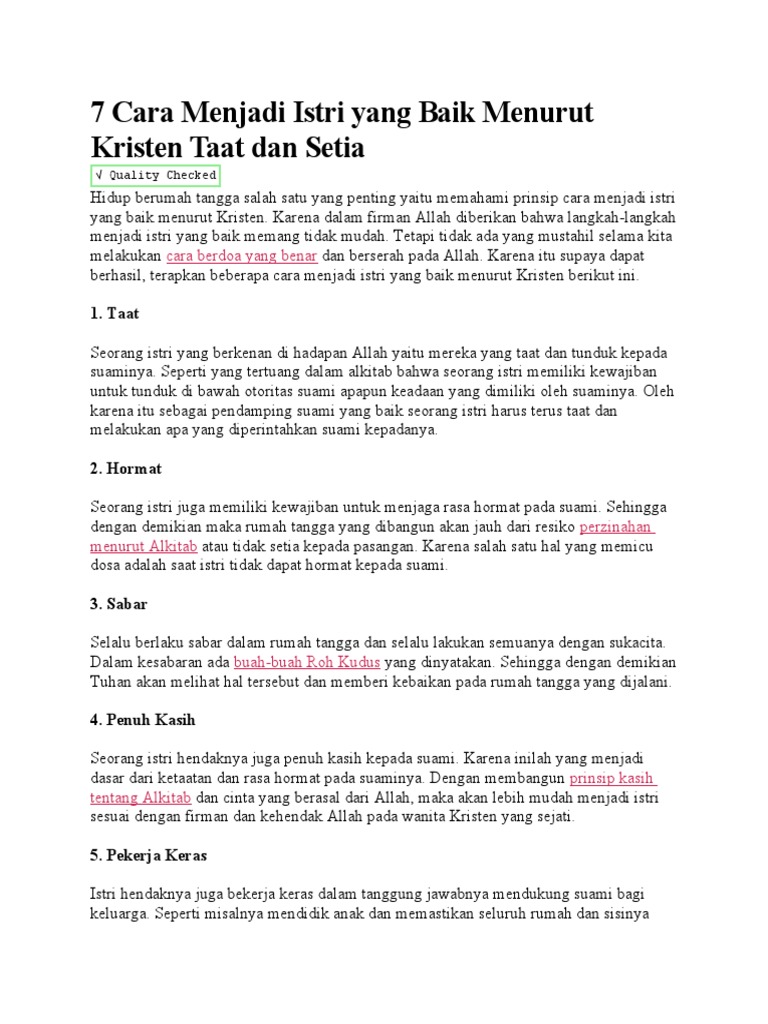 7 Cara Menjadi Istri Yang Baik Menurut Kristen Taat Dan Setia | PDF