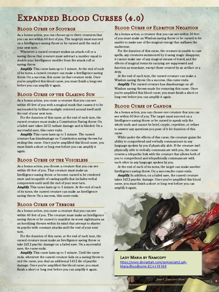 Expanded Blood Curses for D&D 5E | PDF | Law | Wellness
