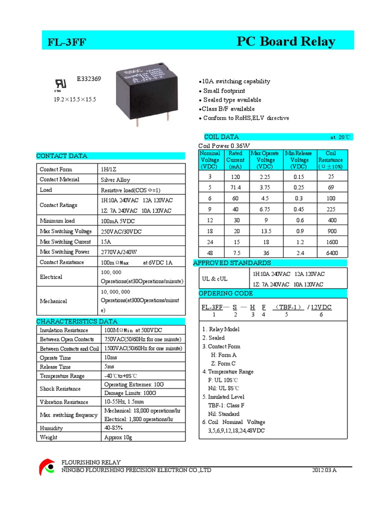 PC Board Relay: FL-3FF | PDF | Relay | Inductor