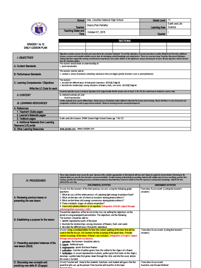 Plant Reproduction Lesson Plan | PDF | Flowers | Sexual Reproduction