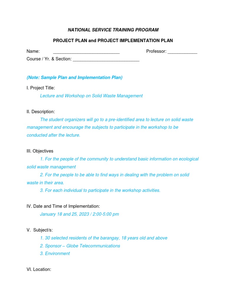 NSTP Project Plan Format | PDF