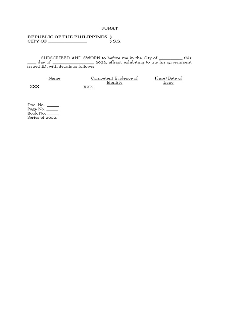 Jurat Template for Affidavits in Philippines | PDF | Politics | Social ...
