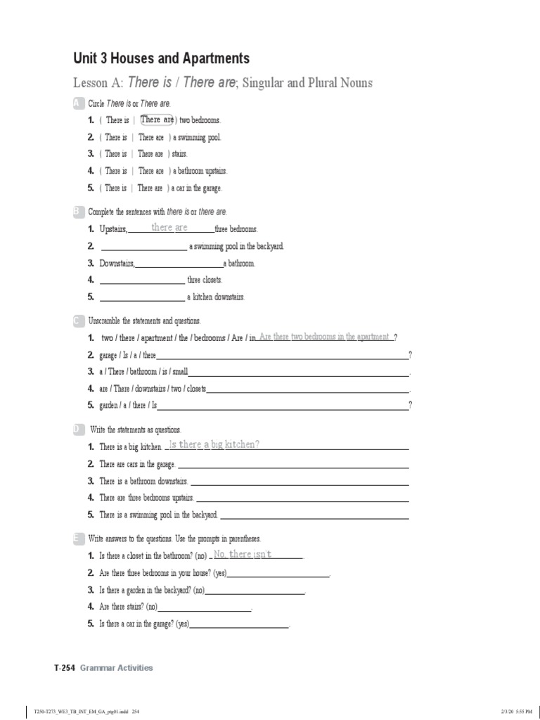 World English 3e Level Intro Grammar Activities Unit 3 Lesson A | PDF ...
