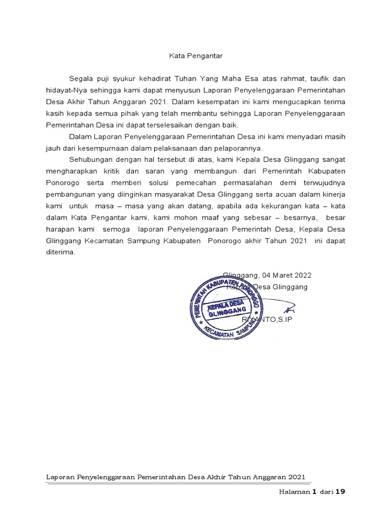 Format LPPD dan LKPPD Desa Glinggang | PDF