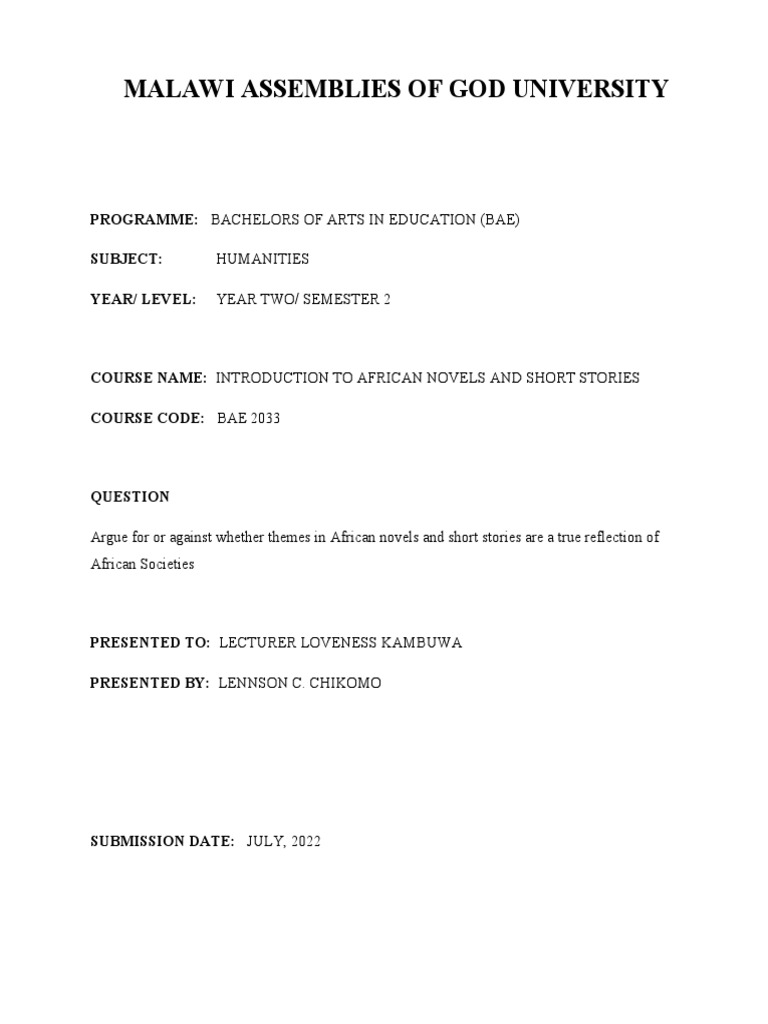 African Novels and Short Stories As A True Reflection of African ...