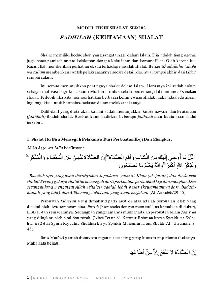 Fadhilah Utama Shalat dalam Islam | PDF