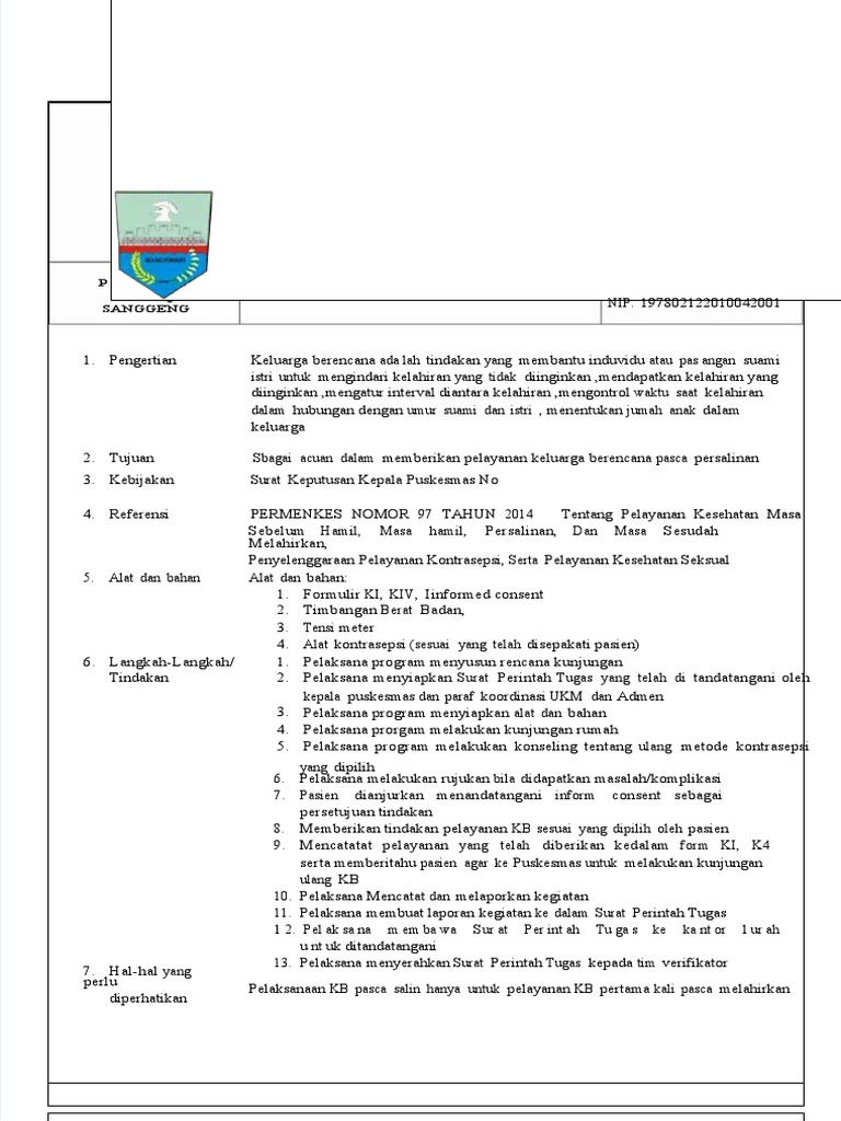 SOP KB Pasca Persalinan 3 | PDF