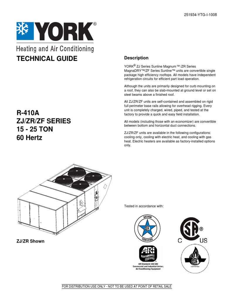 Manual York Zf300 25 Ton R-410 | PDF | Duct (Flow) | Thermostat