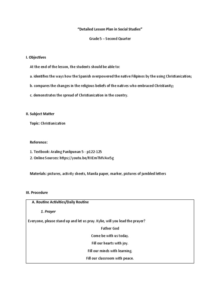 Detailed Lesson Plan in Social Studies | PDF | Christian Mission ...