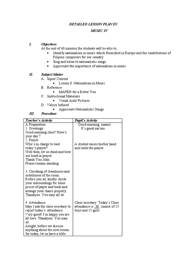Detailed Lesson Plan in Music IV | PDF | Romantic Music | Philippines