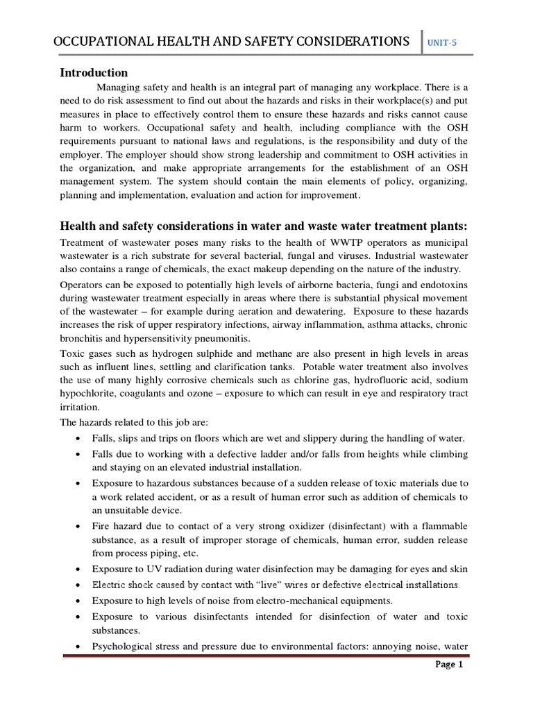 Occupational Health and Safety Considerations: UNIT-5 | PDF ...