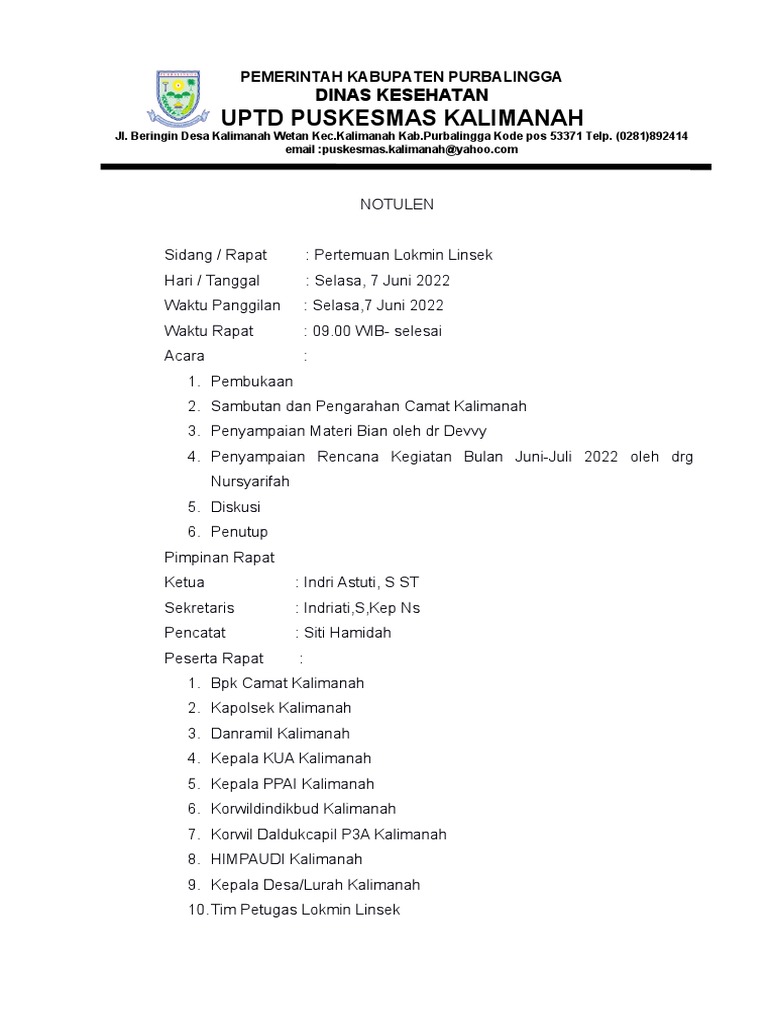 Notulen Lokmin Linsek 7 Juni 2022 | PDF