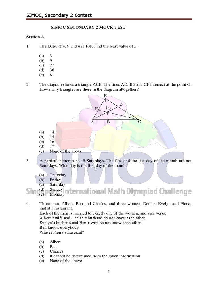 Secondary School Math Exam with Detailed Questions on Number Concepts ...