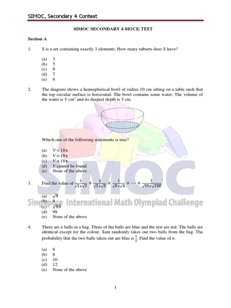 SIMOC, Secondary 4 Contest | PDF | Equations | Quadratic Equation