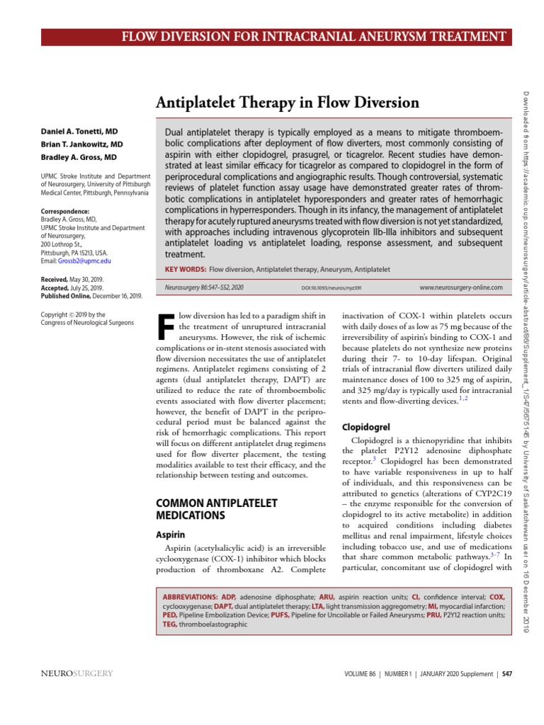 Antiplatelet Therapy in Flow Diversion-2019 | PDF | Aspirin ...