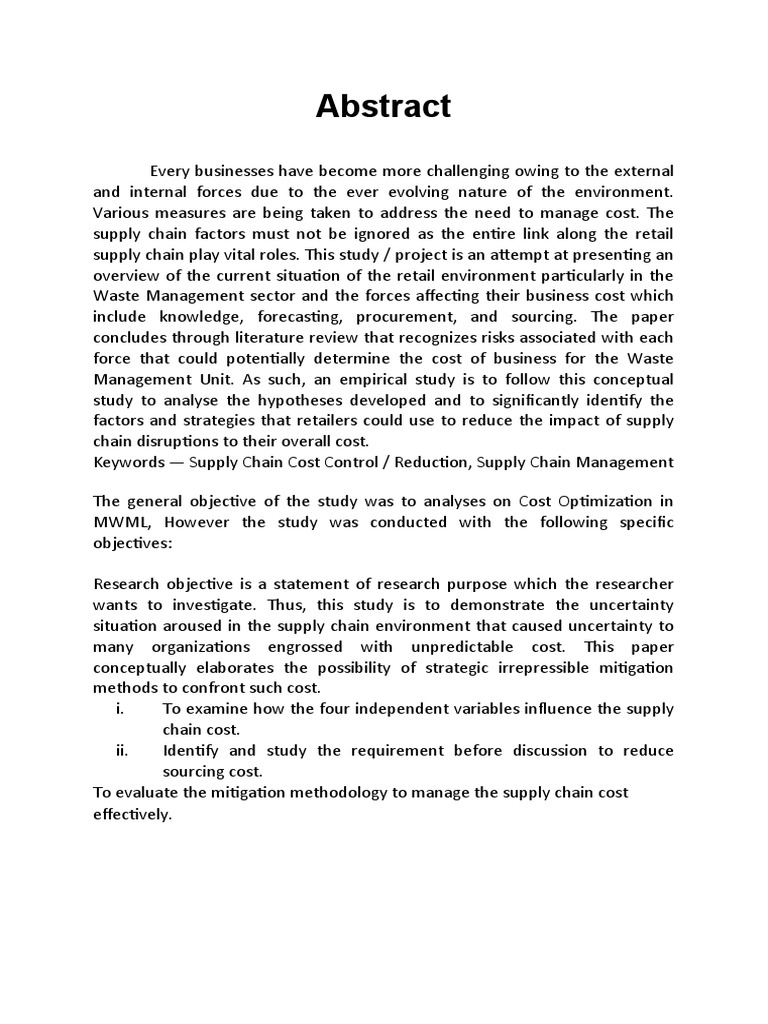 Abstract - Cost Reduction | PDF