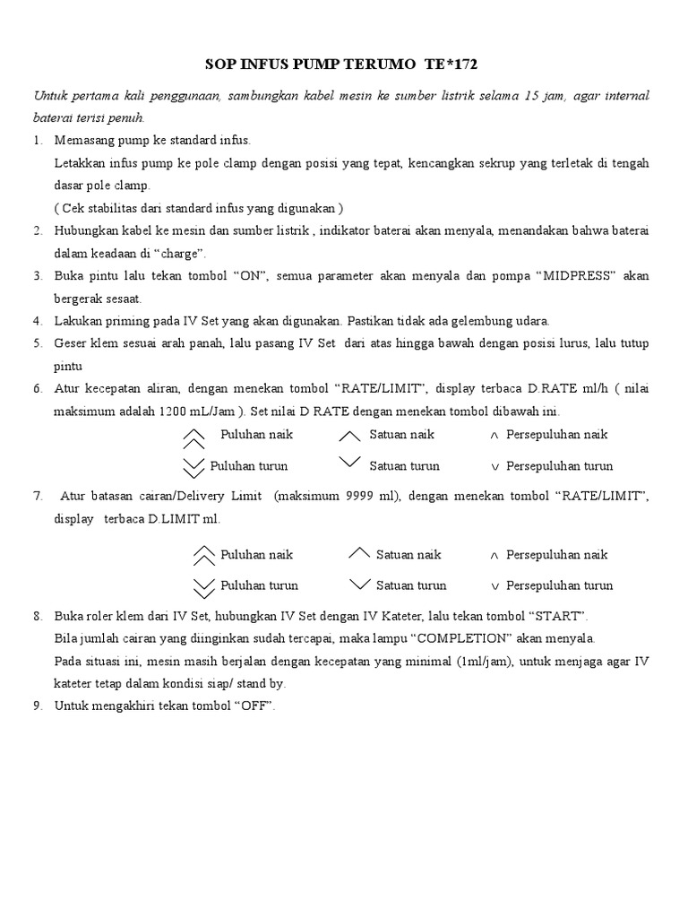 Sop Pengoperasian Infus Pump Te172 | PDF