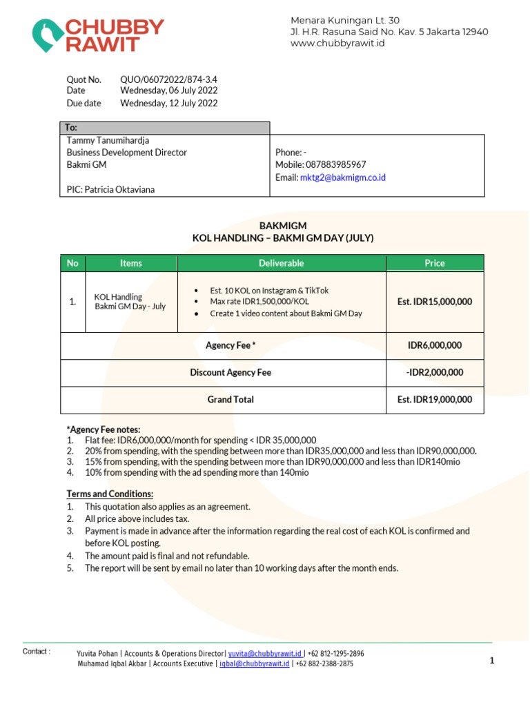 KOL Handling Proposal and Agreement for Bakmi GM Day Social Media ...