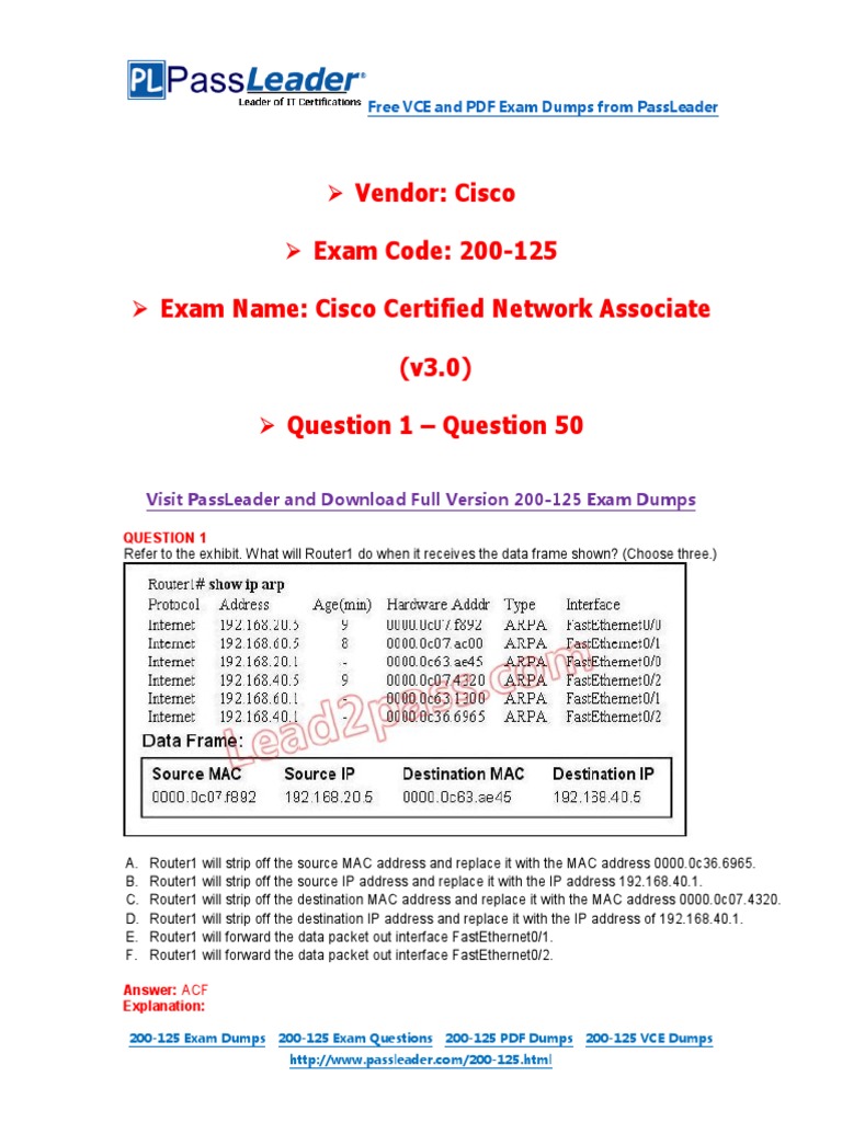 Vendor: Cisco Exam Code: 200-125 Exam Name: Cisco Certified Network ...