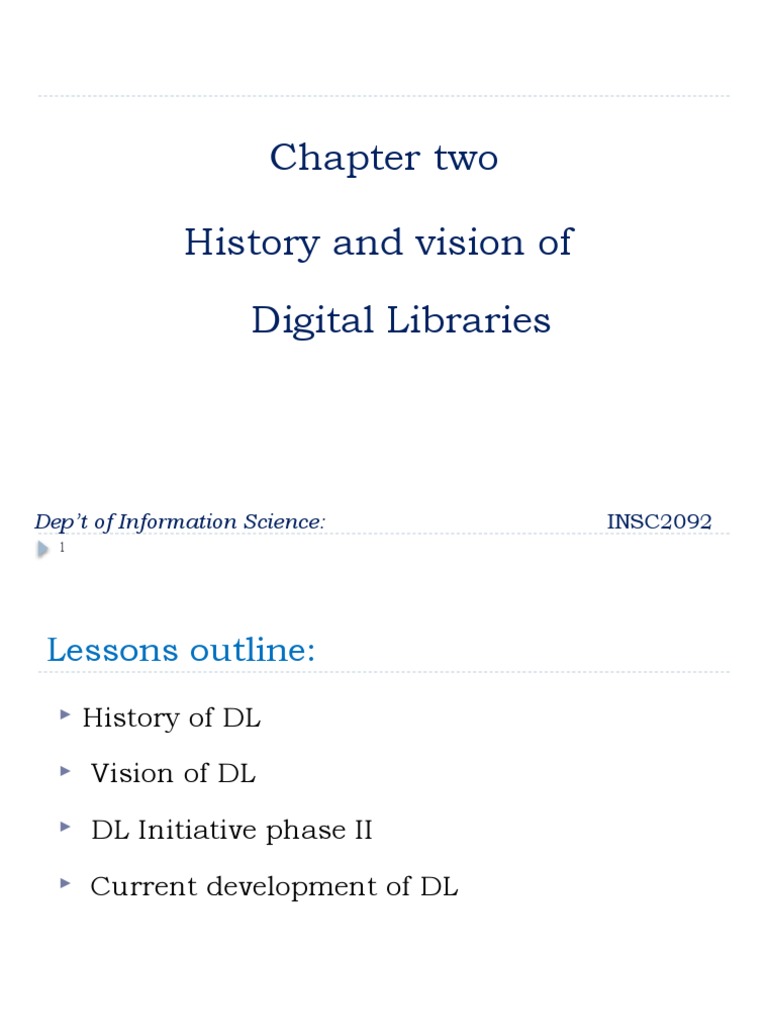 Chapter Two History and Vision of Digital Libraries | PDF | Digital ...