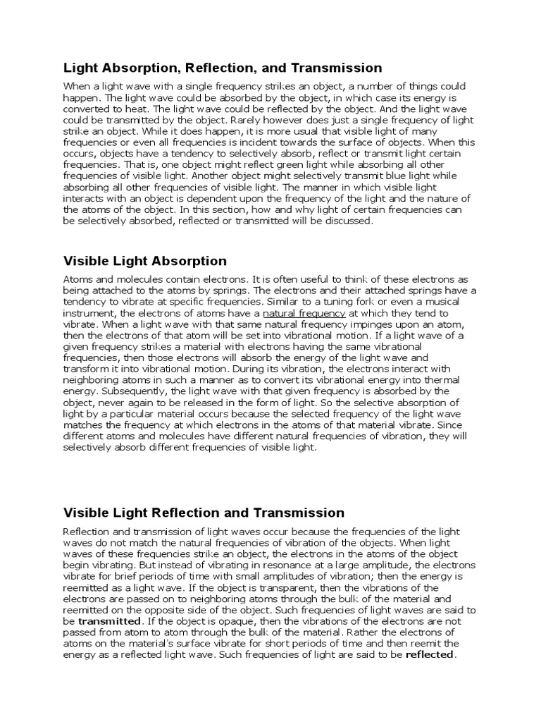 Light Absorption, Reflection, and Transmission | PDF | Color | Magenta