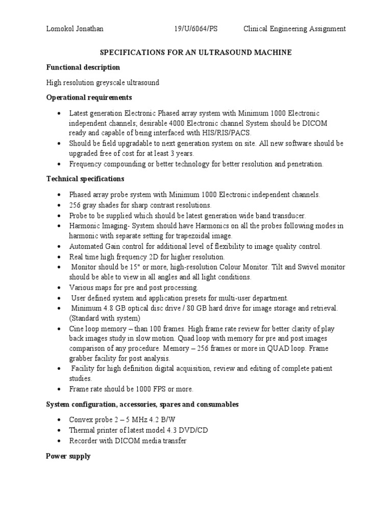 Specifications For An Ultrasound Machine | PDF | Medical Ultrasound ...