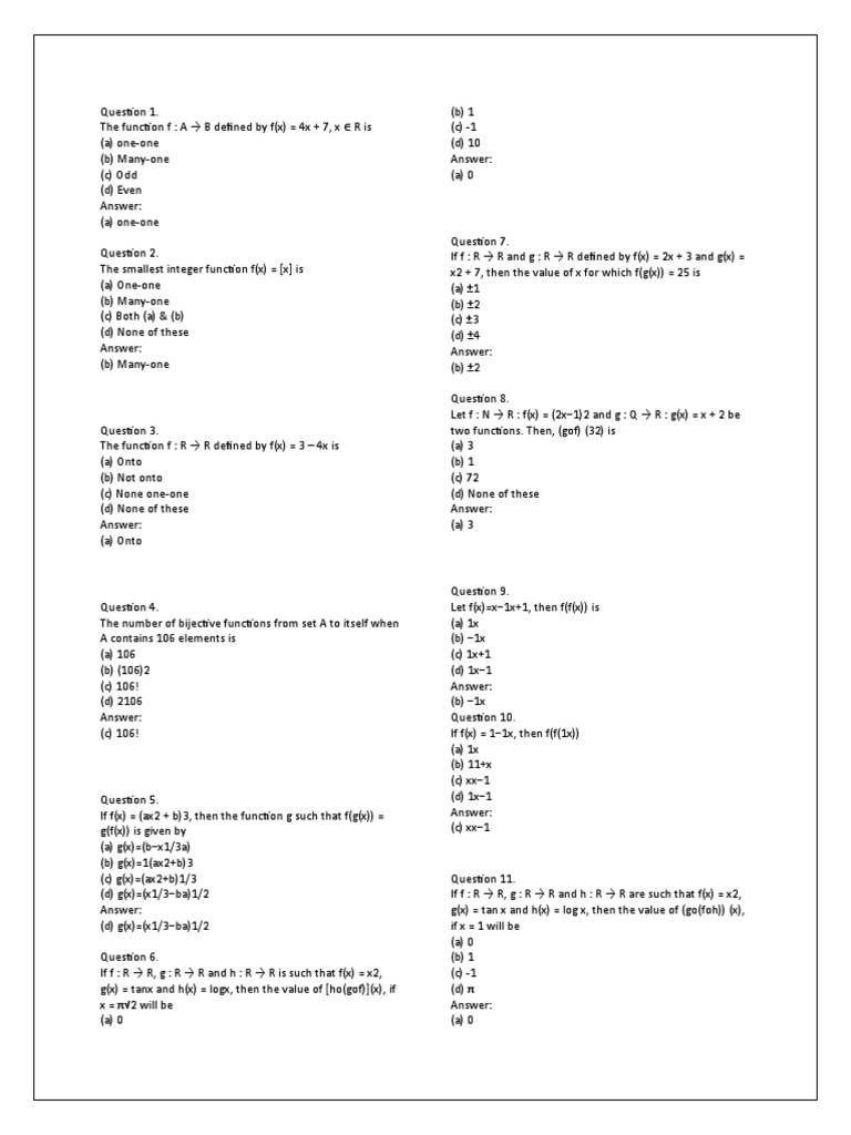 Relation Function MCQ | PDF | Function (Mathematics) | Mathematical Concepts