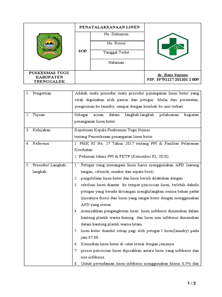 SOP Penanganan Linen | PDF