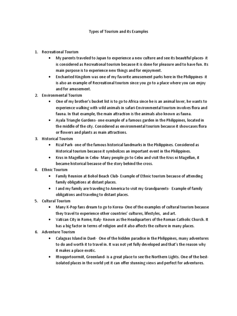 Types of Tourism and Its Examples | PDF | Tourism