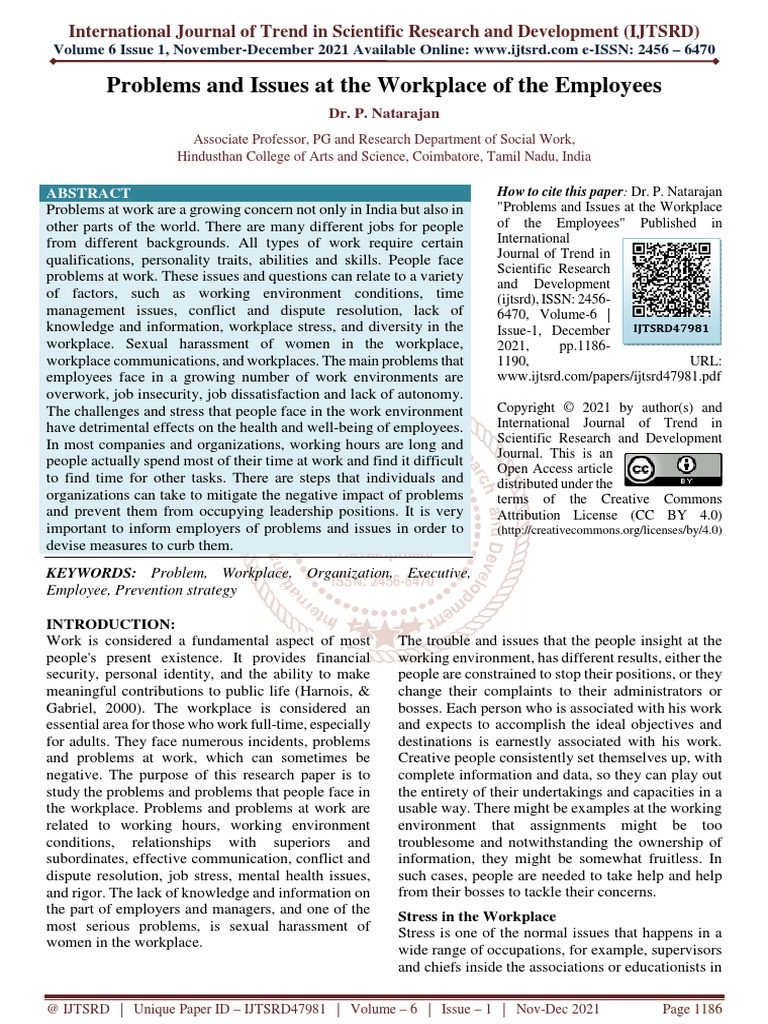 Problems and Issues at The Workplace of The Employees | PDF ...