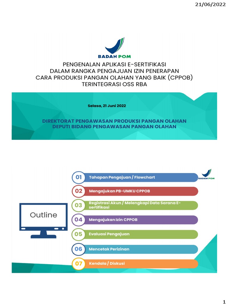 Pengenalan E-Sertifikasi - Izin Penerapan CPPOB Pendaftaran 2022 - Semarang - Solo 21-06-2022 | PDF