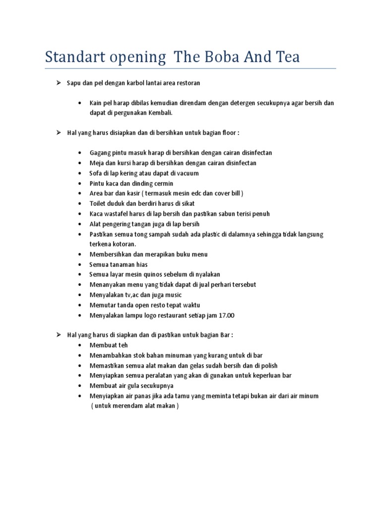 Prosedur Operasional Restoran | PDF