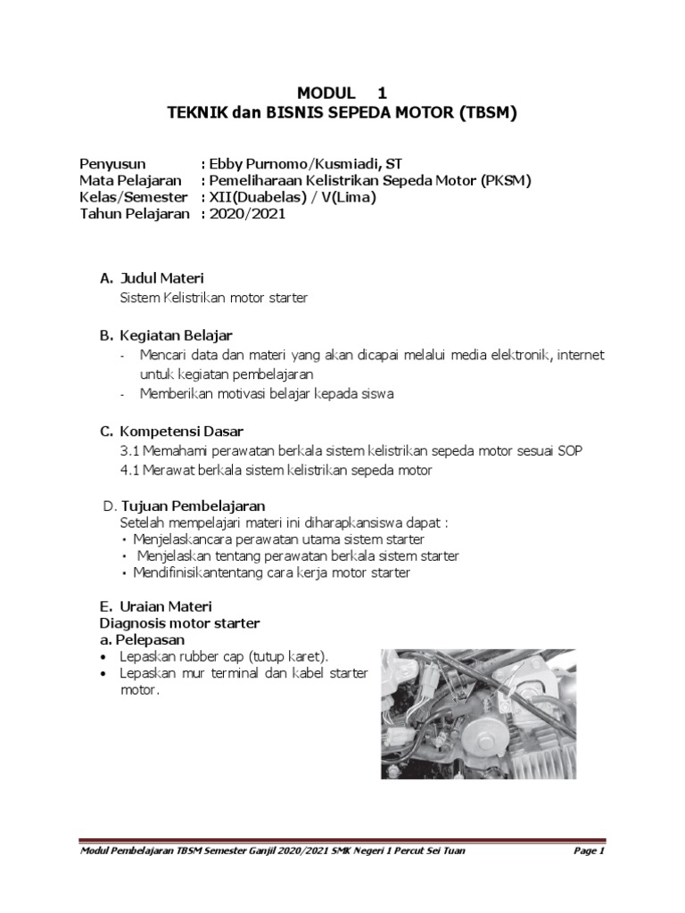 Modul 1 Teknik Dan Bisnis Sepeda Motor (TBSM) | PDF | Teknologi & Rekayasa