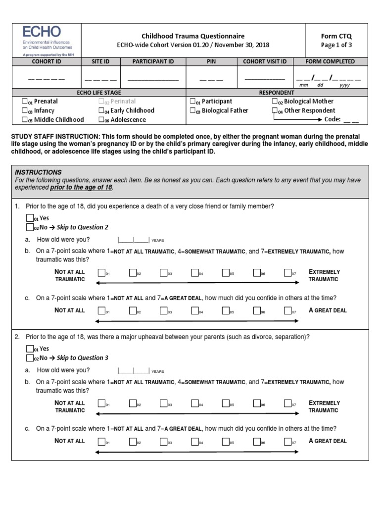 Childhood Trauma Questionnaire (CTQ) | PDF | Psychological Trauma ...
