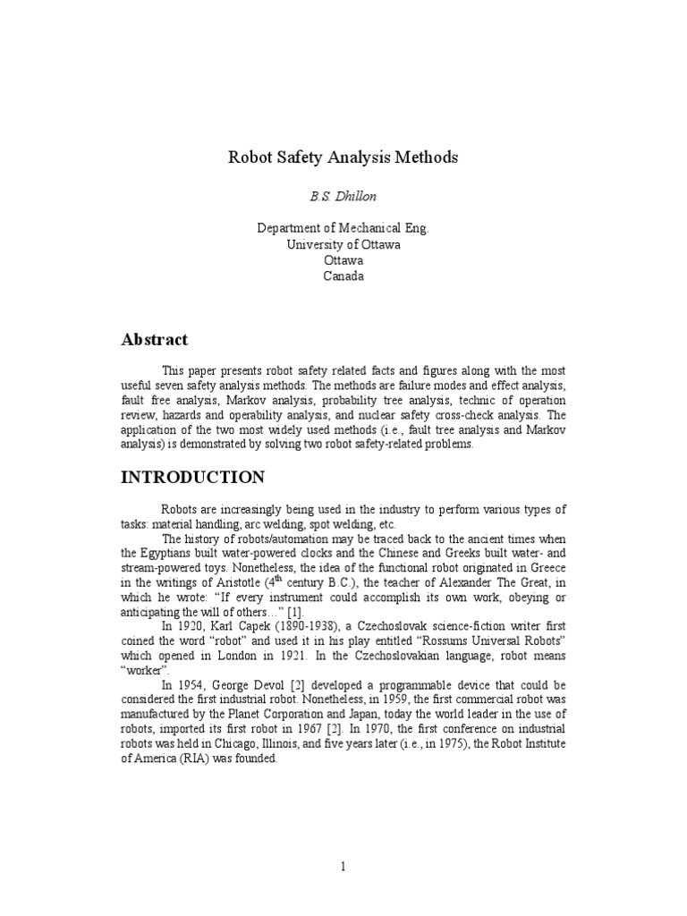 Robot Safety Analysis Methods | PDF | Systems Engineering | Systems Science