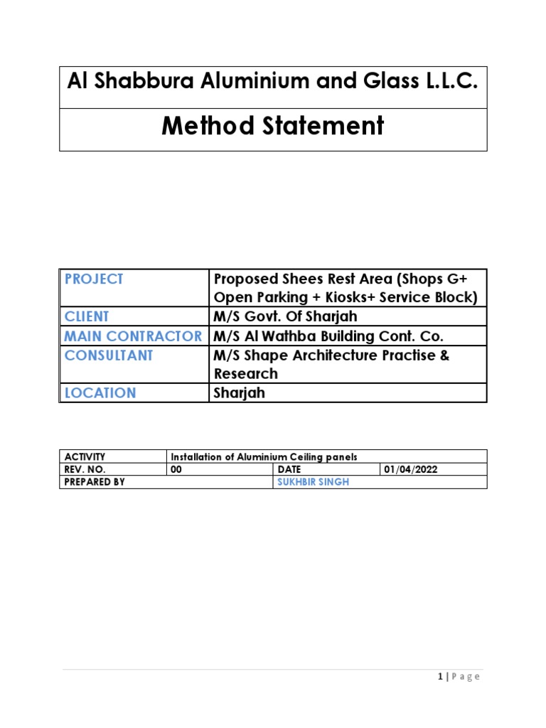 Method Statement-Ceiling Strips-Rev00 | PDF | Personal Protective ...
