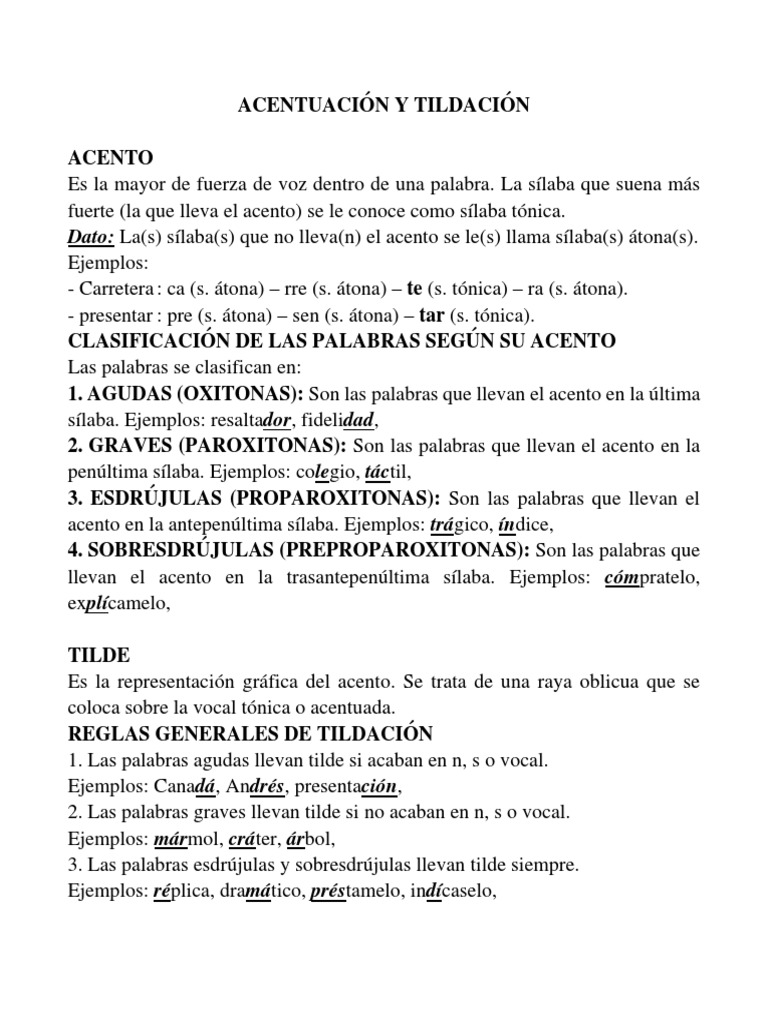 Acentuación y Tildación. Teoría | PDF