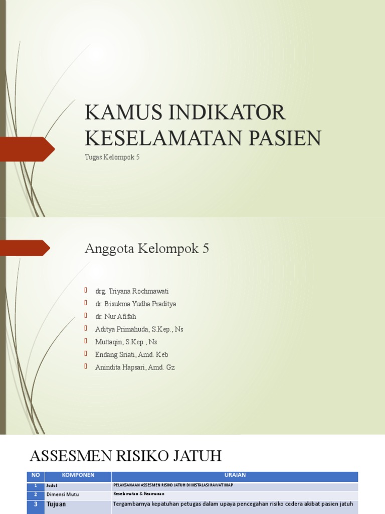 Kelompok 5 Kamus Indikator KP Risiko Jatuh | PDF