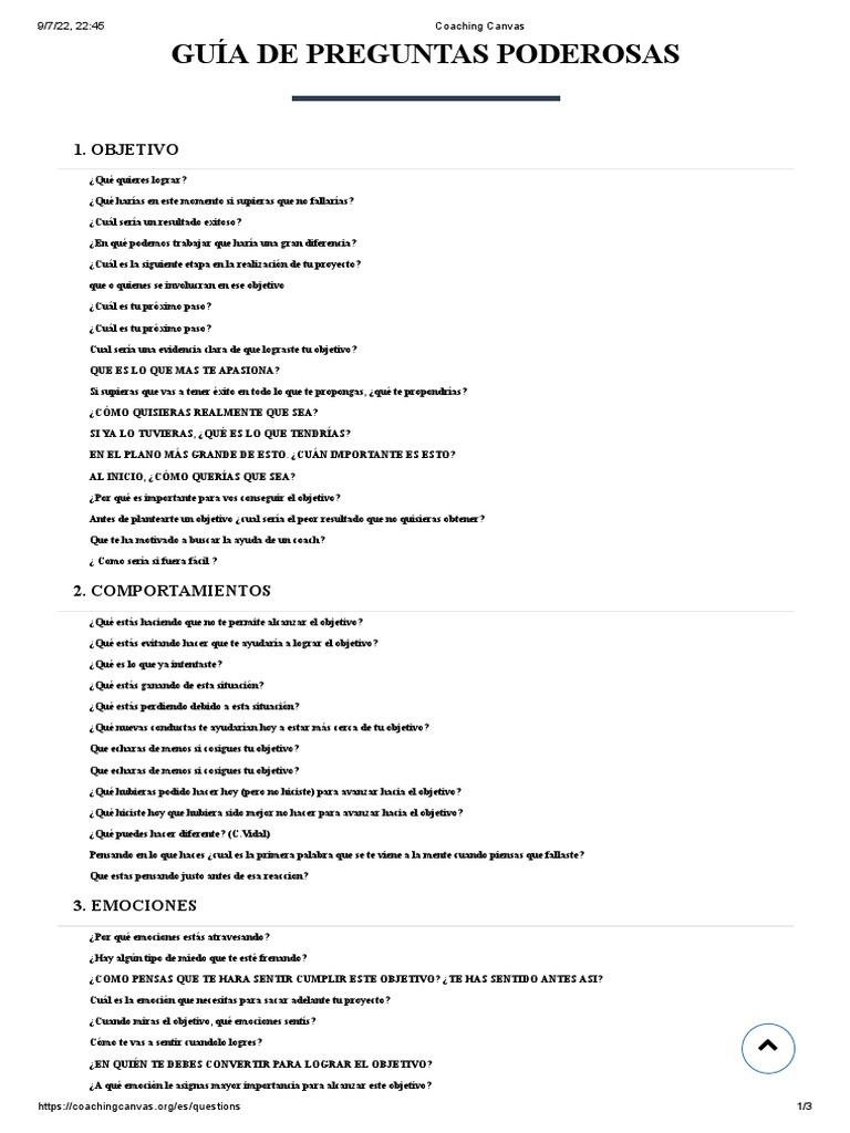 Coaching Canvas | Descargar gratis PDF | Las emociones | Pensamiento