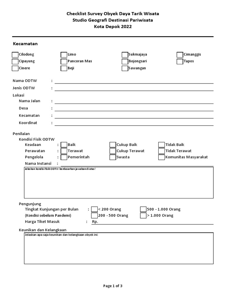 Checklist Survey DTW | PDF