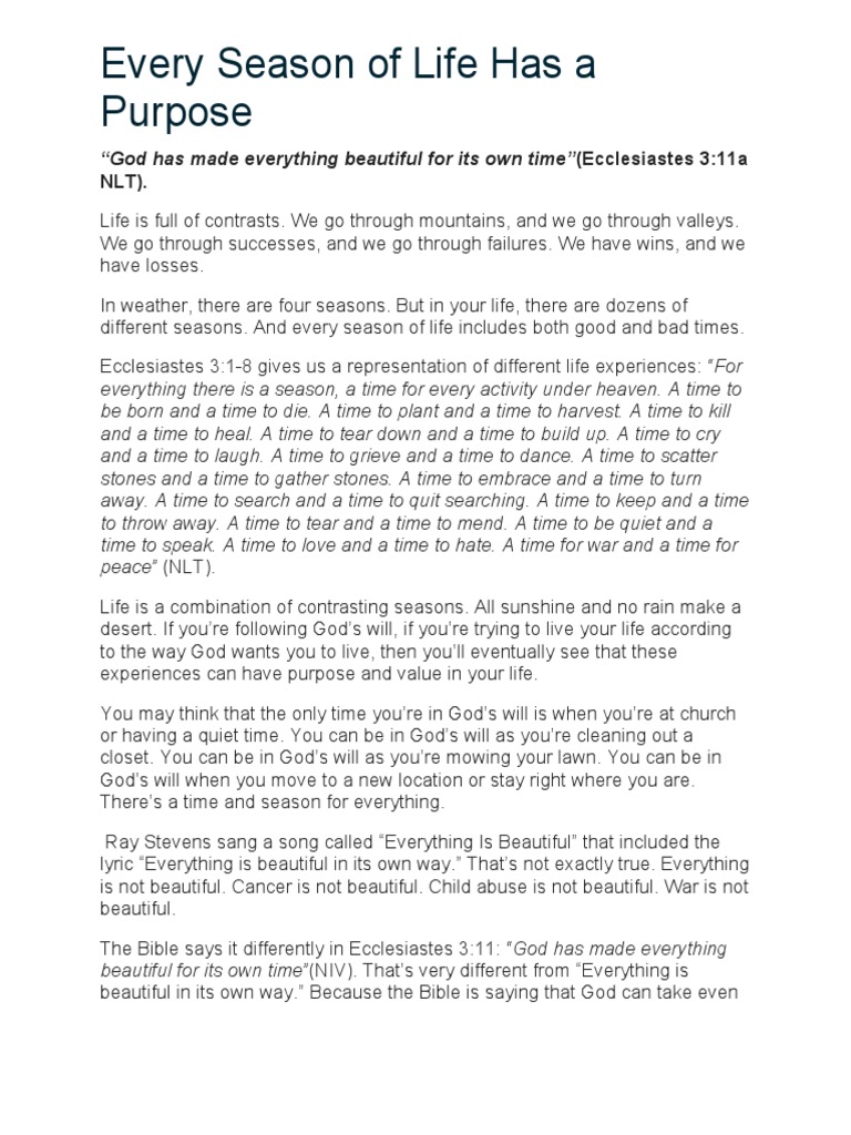 Every Season of Life Has A Purpose | PDF