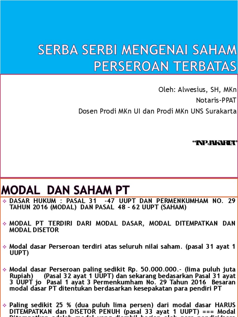 (Alwesius SH MKN) Webinar Saham Utk Peserta | PDF