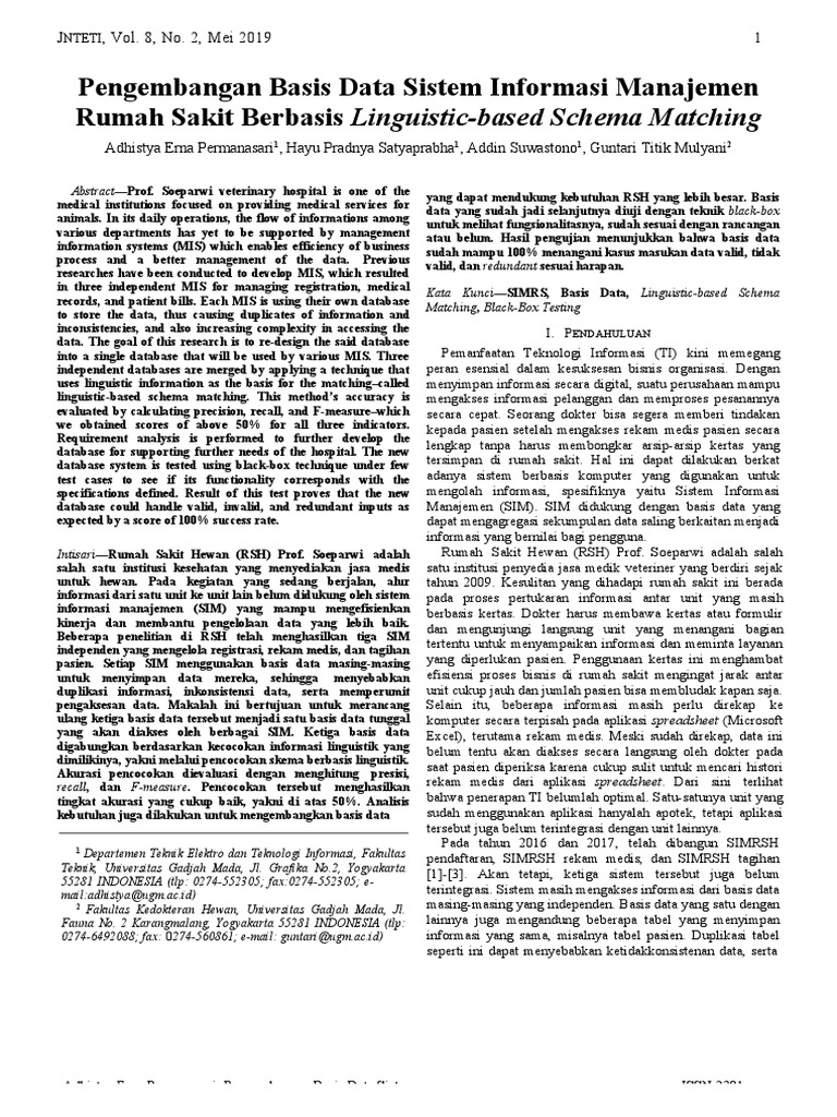 Pengembangan Basis Data Sistem Informasi Manajemen Rumah Sakit Berbasis Linguistic-Based Schema ...