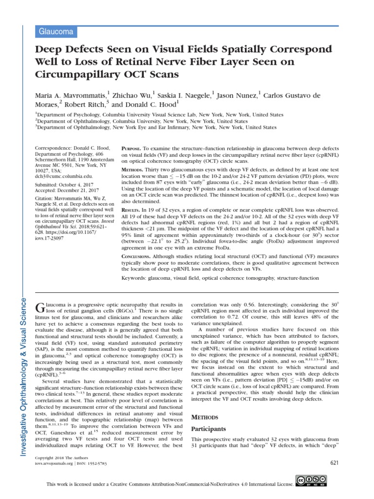 Deep Defects Seen On Visual Fields Spatially Correspond | PDF | Retina | Glaucoma