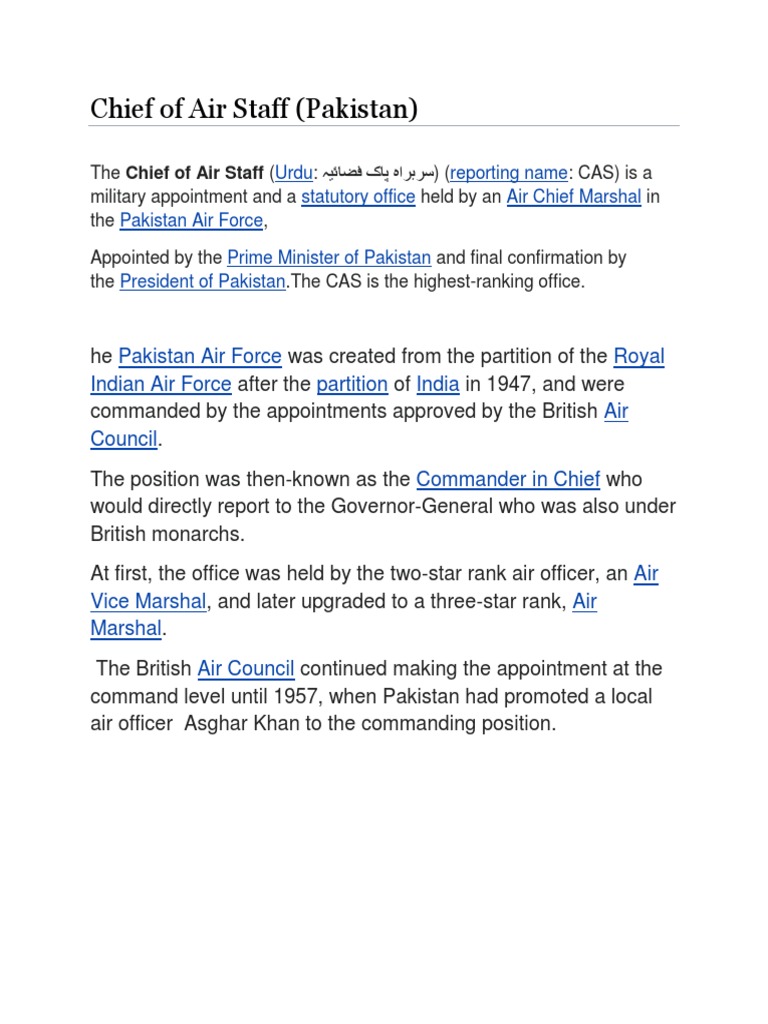 List of CAS | Download Free PDF | Air Forces | Positions Of Authority