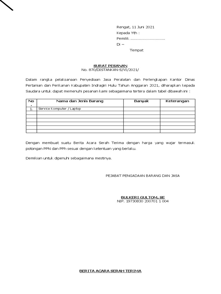 Surat Pesanan Dan Bast | PDF