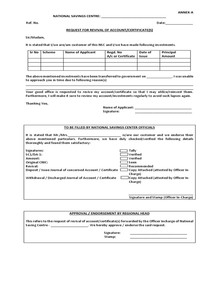 Proforma For Request of Revival Annex A Final | PDF