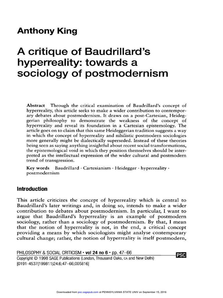 Critique of Baudrillard's Hyperreality | PDF | René Descartes ...