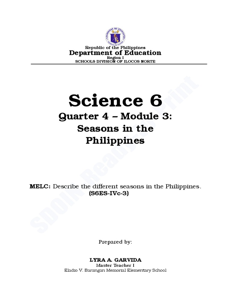 Science 6: Quarter 4 - Module 3: Seasons in The Philippines | PDF | Wet ...
